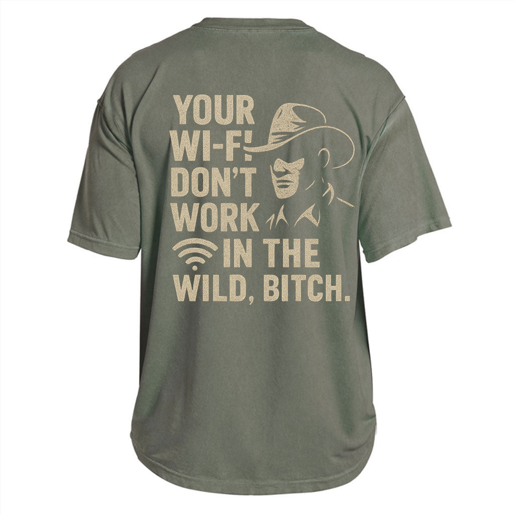 No Wi-Fi In The Wild Cowboy T-Shirt – Sarcastic Outdoor Graphic Tee | LouMark